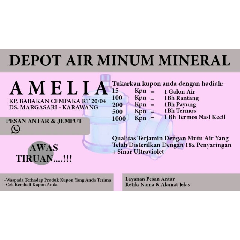Jual CETAK KUPON DEPOT GALON AIT MINERAL CUSTOM | Shopee Indonesia