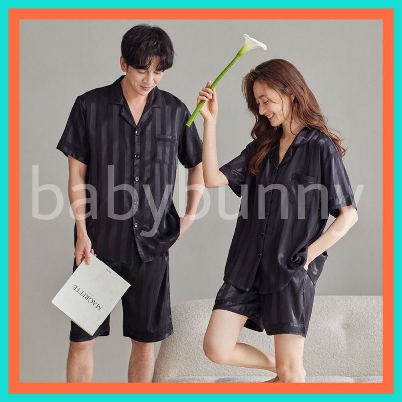 Jual baju tidur piyama couple hp salur satin sutra Lengan pendek celana ...