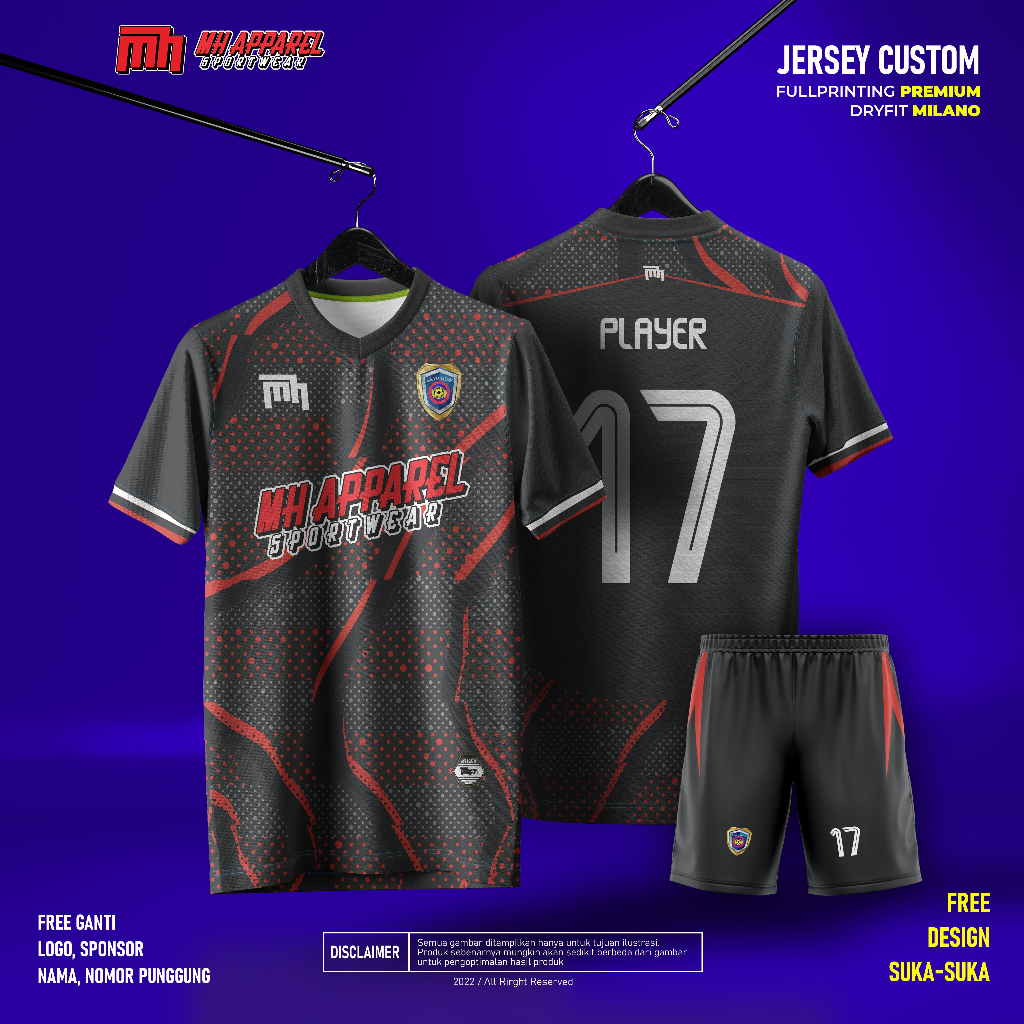 Jual MH APPAREL - Baju Jersey Bola / Futsal Custom Satuan Bahan Dryfit Milano - BALCK MAGMA ...