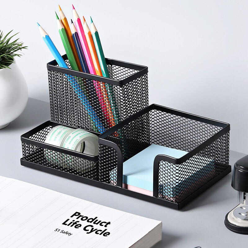 Jual Memo Holder Desk Set Tempat Pena Tulis Meja Kantor Jaring Besi 3 ...