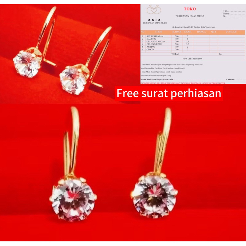 Jual Anting Emas Asli 24karat Model Desy permata satu Kadar 598 Ada ...