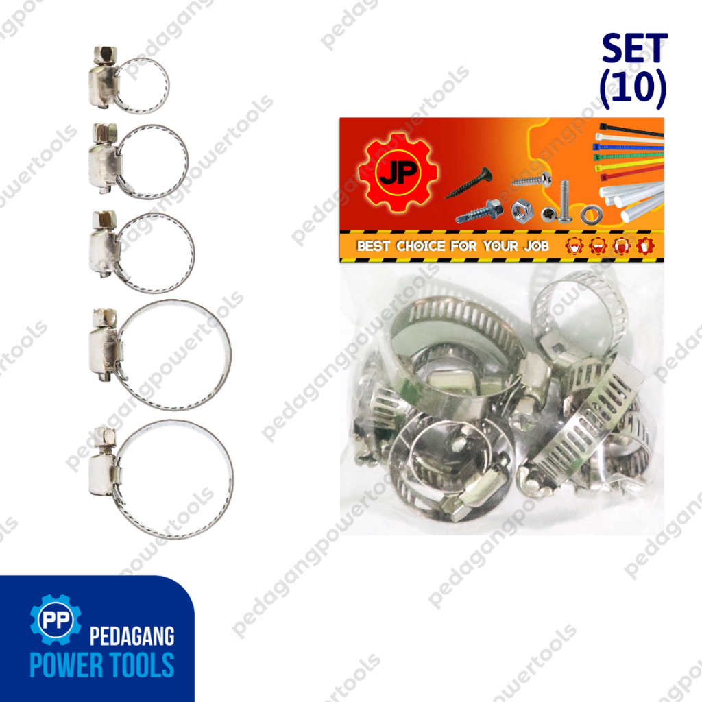 Jual JP KLEM SELANG SET 10 PCS STAINLESS STEEL HOSE CLIPS CLAMP JEPIT ...