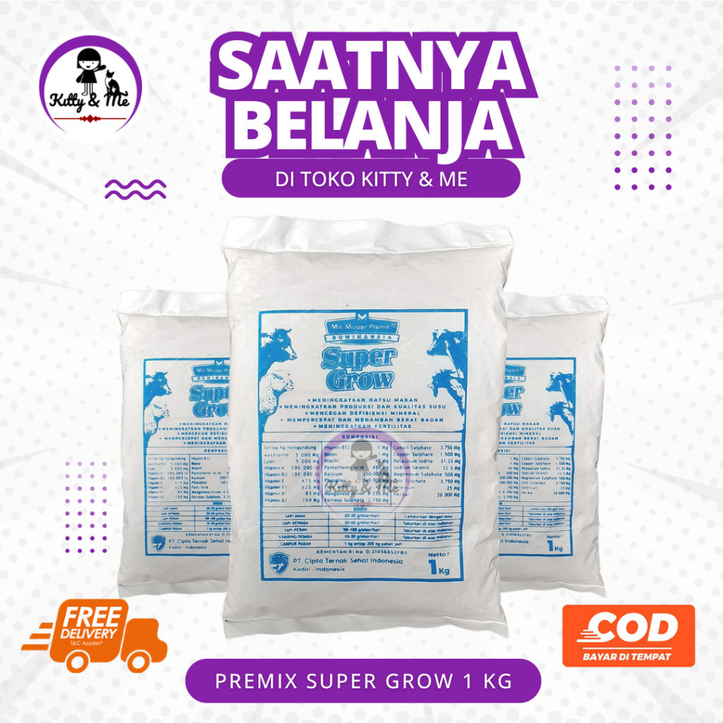 Jual PREMIX SUPER GROW 1 KG - Premix Pemacu Pertumbuhan dan Produksi Susu untuk Sapi Kambing ...