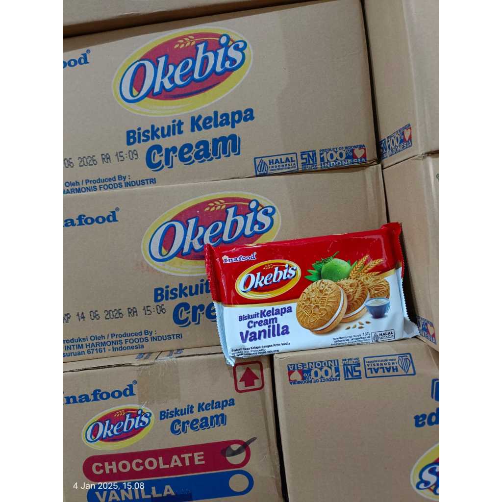 Jual OKEBIS KELAPA CREAM COKLAT / VANILLA 137 gr 1 dus isi 28 pcs ...