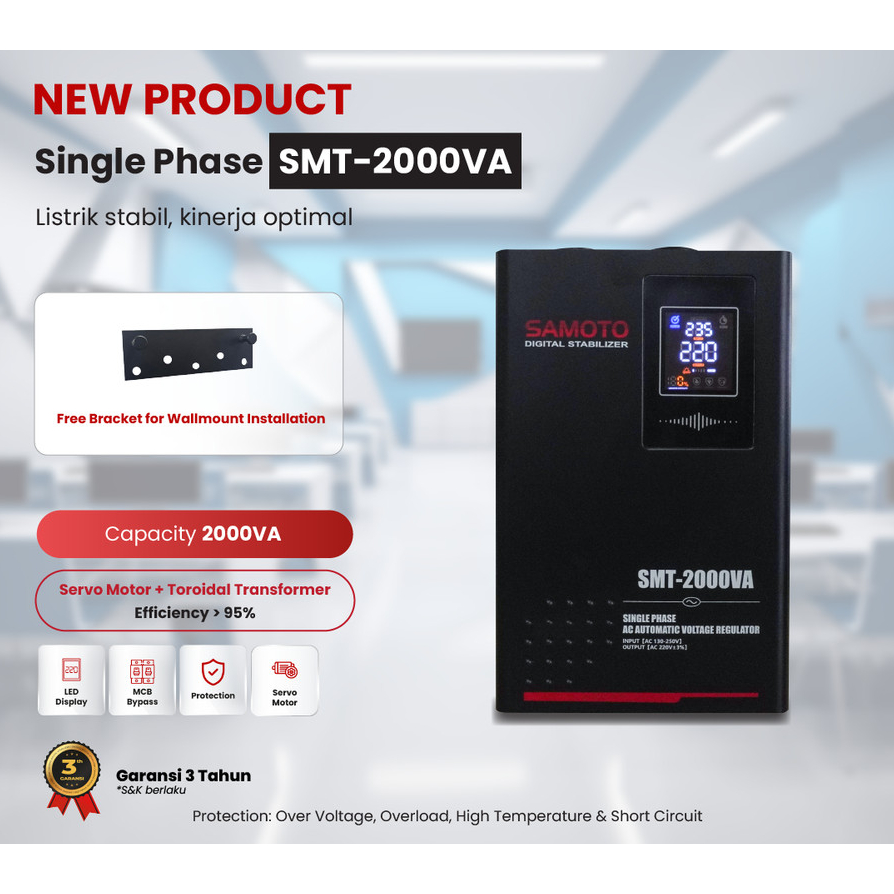 Jual SAMOTO Stabilizer 2000VA Stavolt Single Phase Stavolt SMT2000VA ...