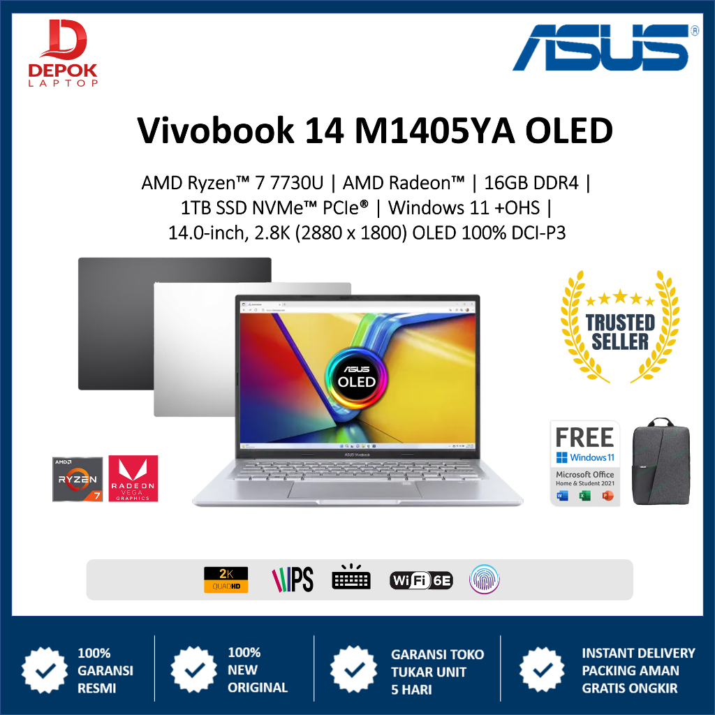 Jual LAPTOP Asus Vivobook 14 M1405YA OLED Ryzen 7 7730U 16GB 1TB ...