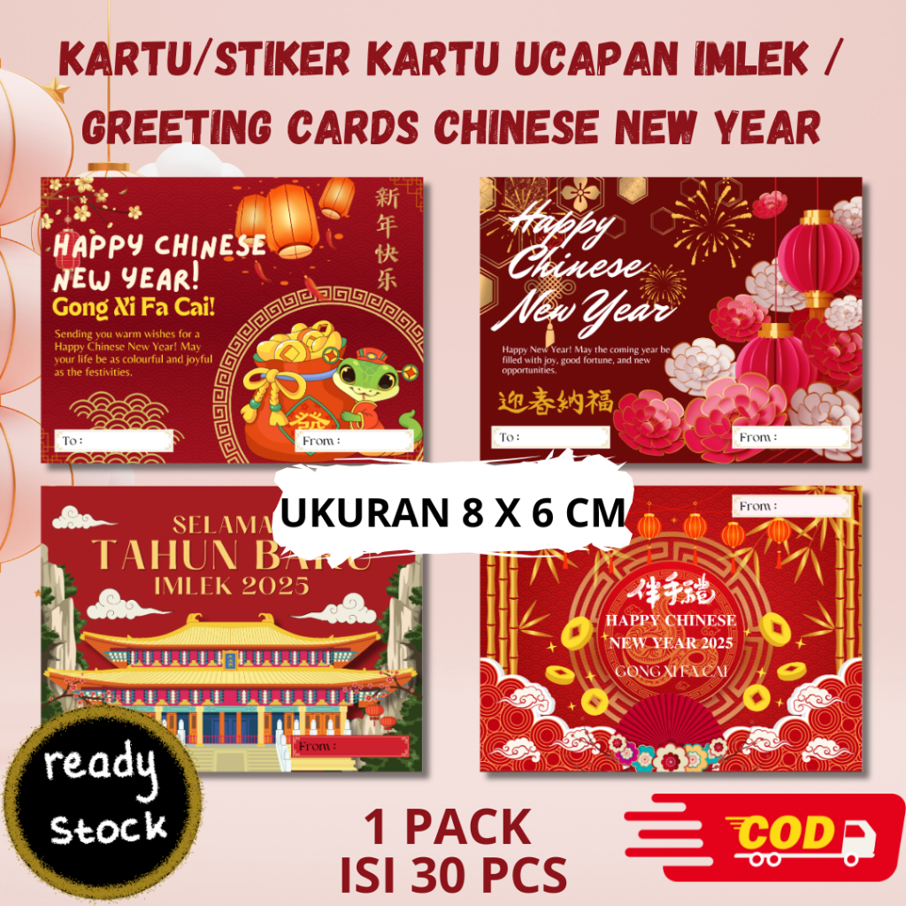 Jual (30 PCS) Greeting Card Imlek Chinese New Year 2025 Kartu Ucapan ...