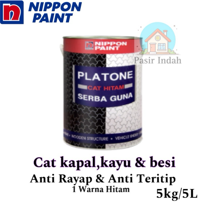 Jual CAT KAPAL KAYU BESI 5 KG / 5 LITER PLATONE NIPPON PAINT CAT HITAM CET ANTI LUMUT TERITIP ...
