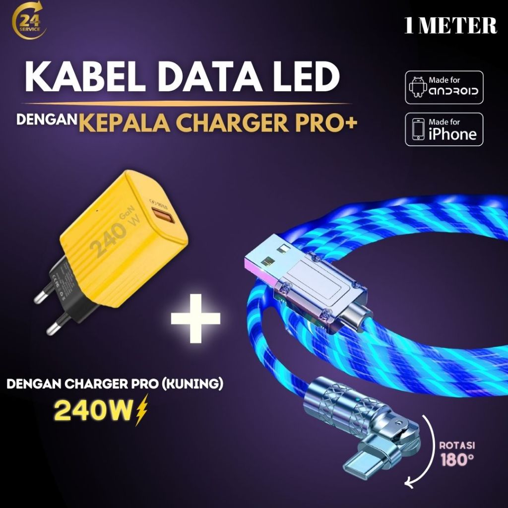 Jual Kabel Data Type C LED Rotasi 180° Kabel Tipe c Micro USB iOS ...