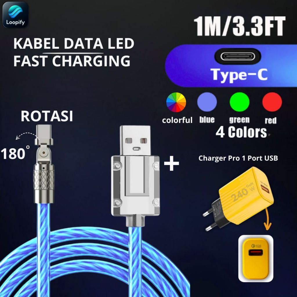 Jual Kabel Data Led + Kepala Charger Pro / Kabel USB Data LED / Kabel ...