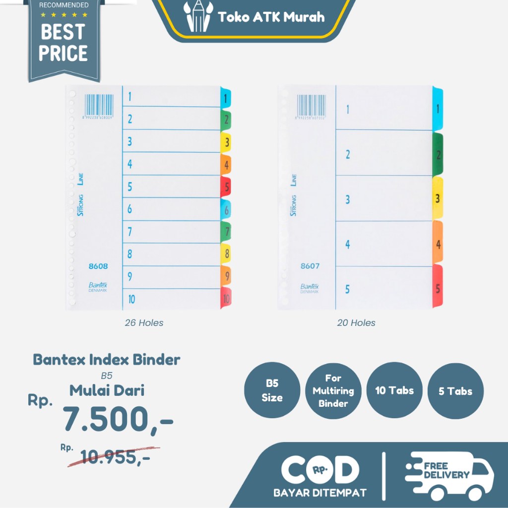 Jual Pembatas - Divider Bantex Index B5 26 Holes (1-10) #8608 / (1-5 ...