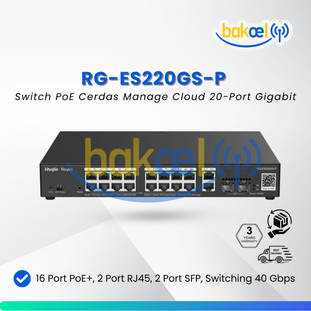 Jual Ruijie RG-ES220GS-P 20-Port Gigabit Smart Cloud Managed PoE Switch ...