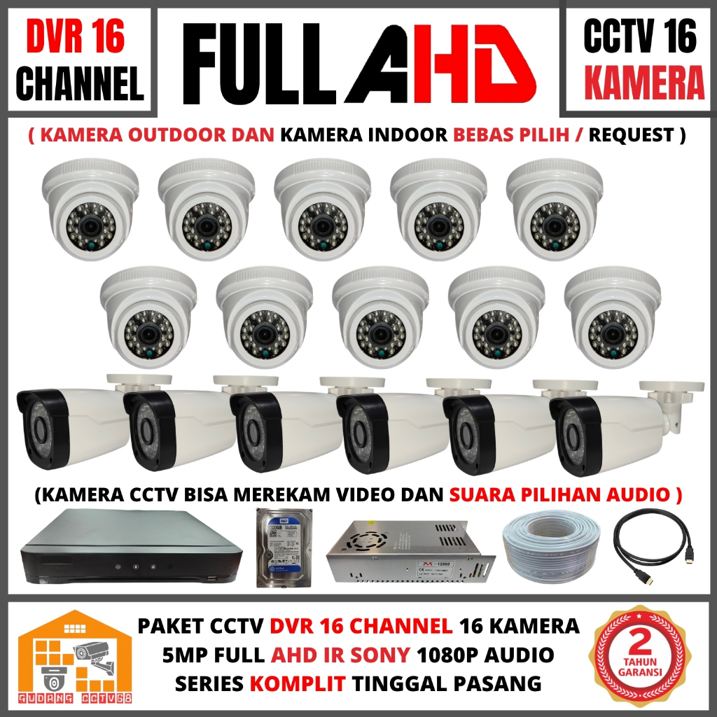 Jual PAKET CCTV FULL AHD 16 CHANNEL 16 KAMERA 5MP IR SONY 1080P AUDIO ...