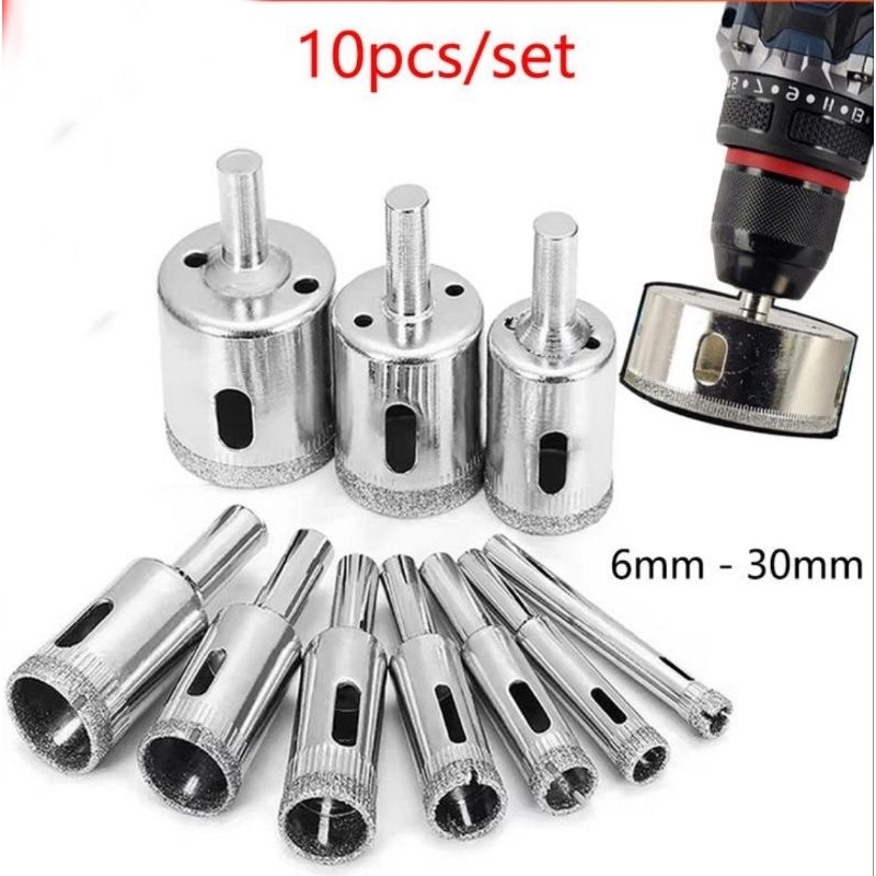 Jual Mata Bor Kaca Set isi 10 pcs 6mm-30mm Matabor keramik Intan ...
