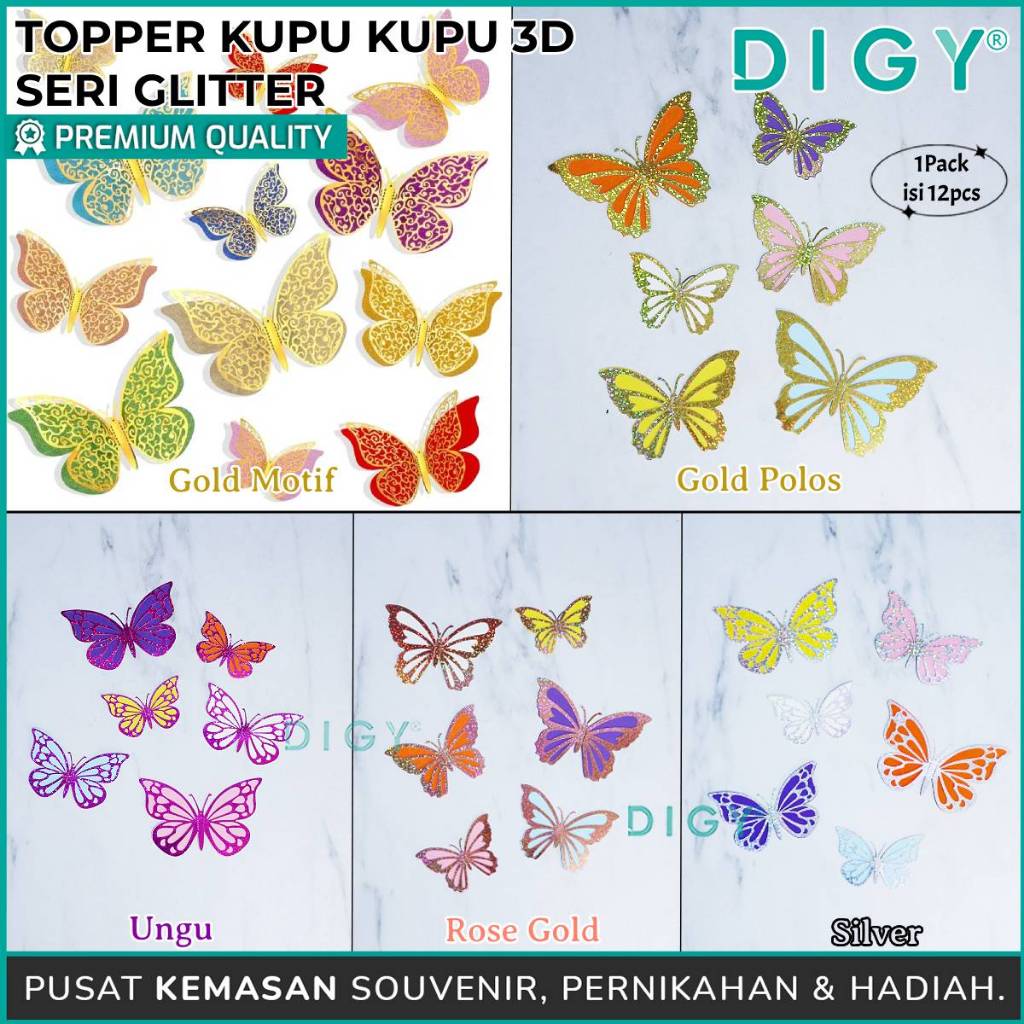 Jual Topper Kupu-kupu 3D GLITTER/Topper Buket Bunga Kupu-Kupu /Topper ...