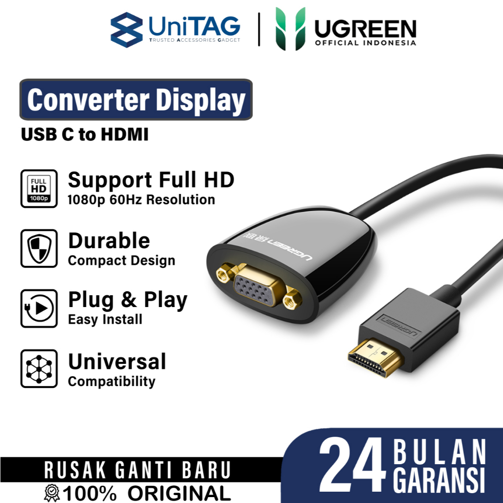 Jual UGREEN Kabel Converter HDMI To VGA 4K Komputer PC Laptop TV ...