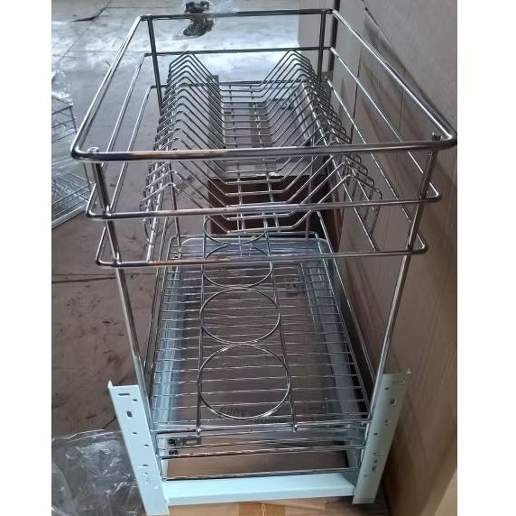 Jual Rak piring rak botol bawah sliding 2 susun chrome kitchen rack ...
