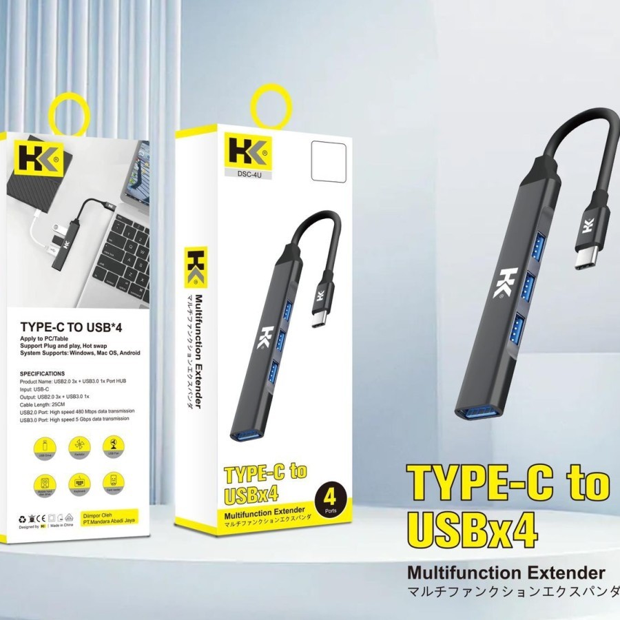 Jual USB HUB TYPE C KE 4USB / TYPE-C TO USBx4 MULTIFUNCTION EXTENDER ...