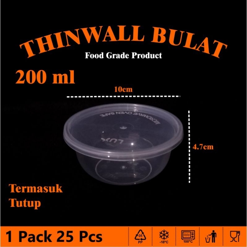 Jual THINWALL 200 ML BULAT ROUND/MANGKOK BULAT PLASTIK ( 25 PCS ) | Shopee Indonesia