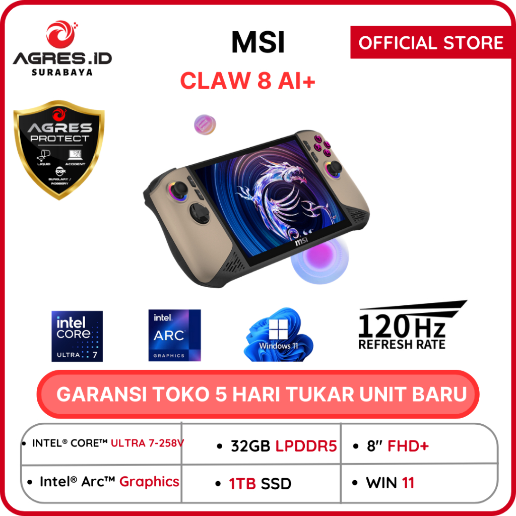 Jual MSI CLAW 8 AI+ ULTRA 7 258V 32gb 512gb Windows11 8.0 WUXGA 120hz ...