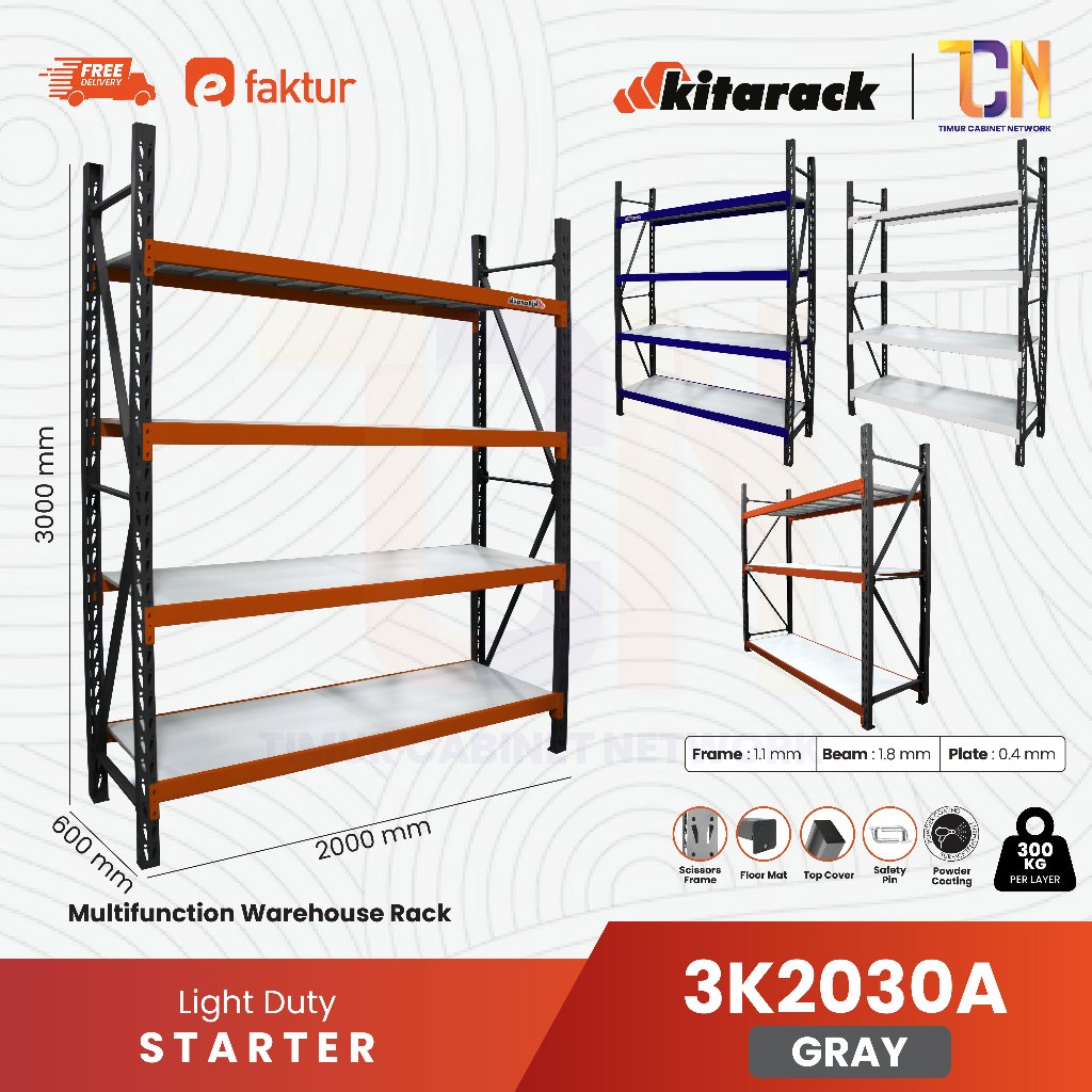 Jual Rak Gudang Besi 300kg 3 Meter Rack Gudang 4 Susun 300kg / Layer ...