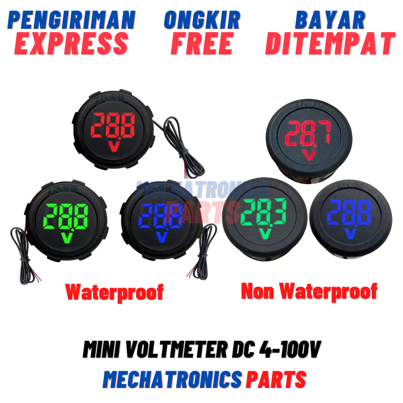 Jual Mini Voltmeter DC 4-100V LED Merah Biru Hijau Frame Bulat 30mm 2 ...