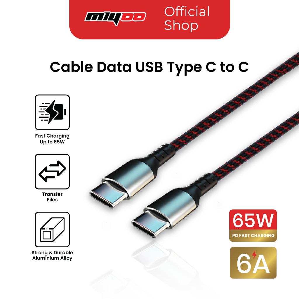Jual Miyoo Durable Fast Charging USB-C to USB-C Braided Data Cable 65W ...