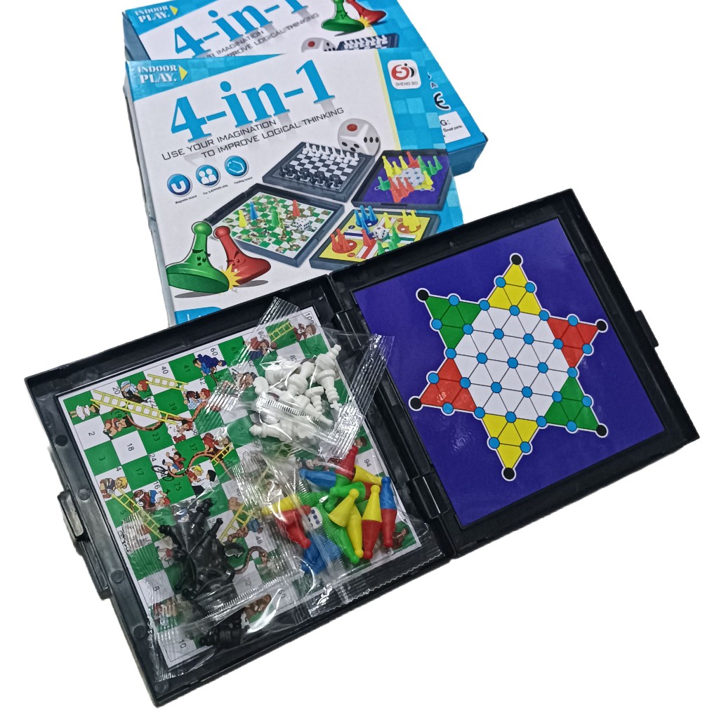 Jual Mainan anak 4 in 1 Board Game Magnetic Permainan Papan Catur Halma ...
