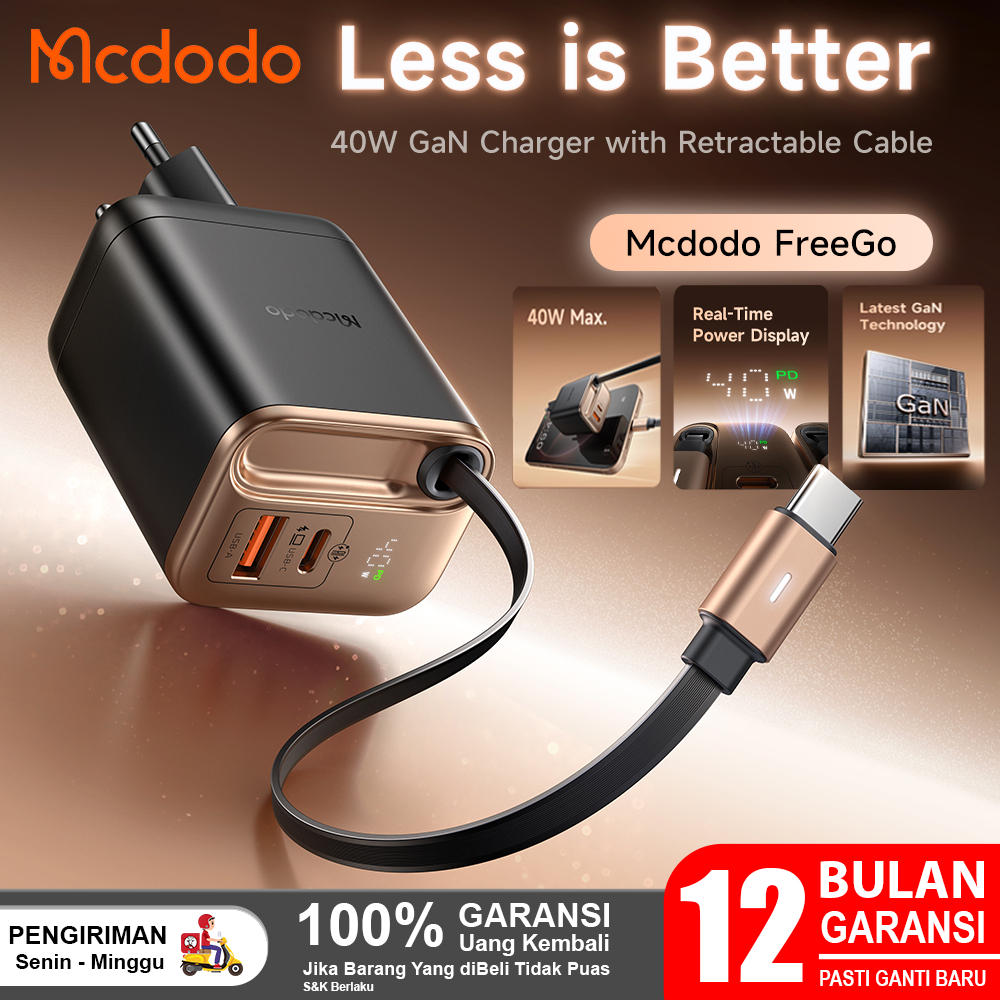 Jual MCDODO FreeGo Charger GAN PD Fast Charging 40w Built in Retractable Cable | Shopee Indonesia
