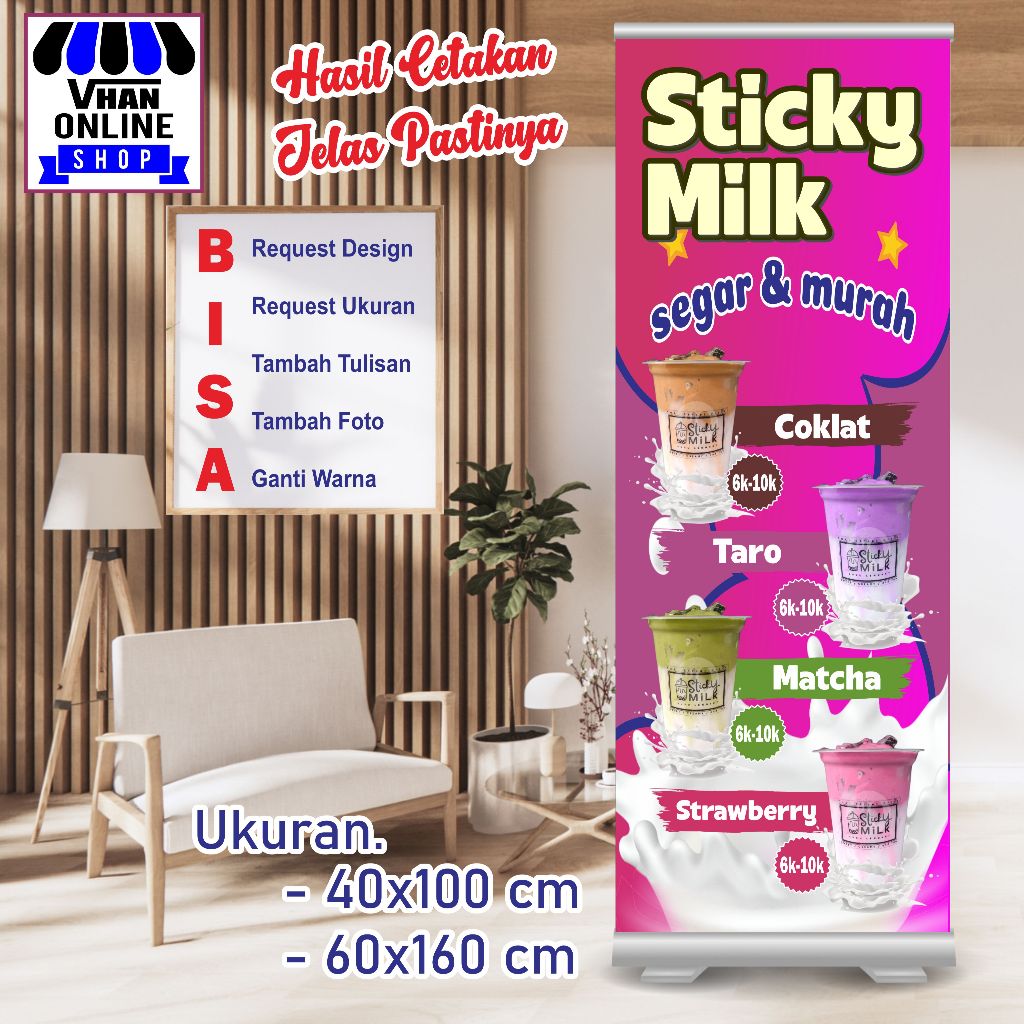 Jual Cetak Spanduk Banner Sticky Milk Viral Bahan Kuat | Shopee Indonesia