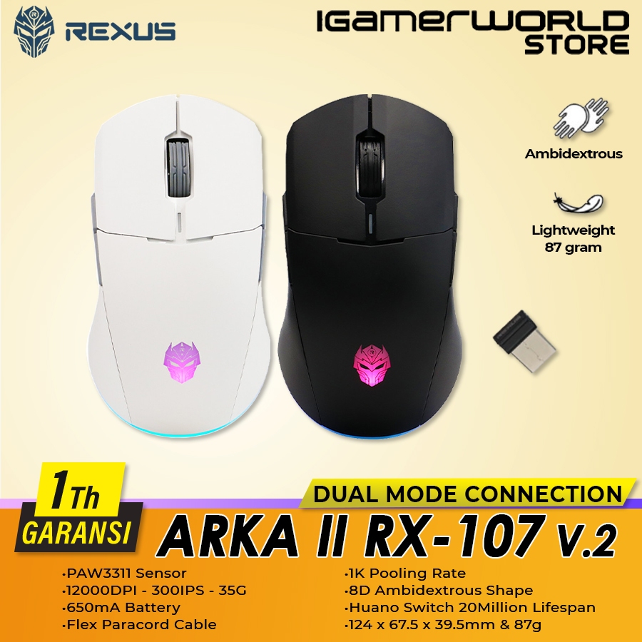Jual Rexus Arka II V2 / Arka 2 RX107 Wired / Wireless Gaming Mouse ...
