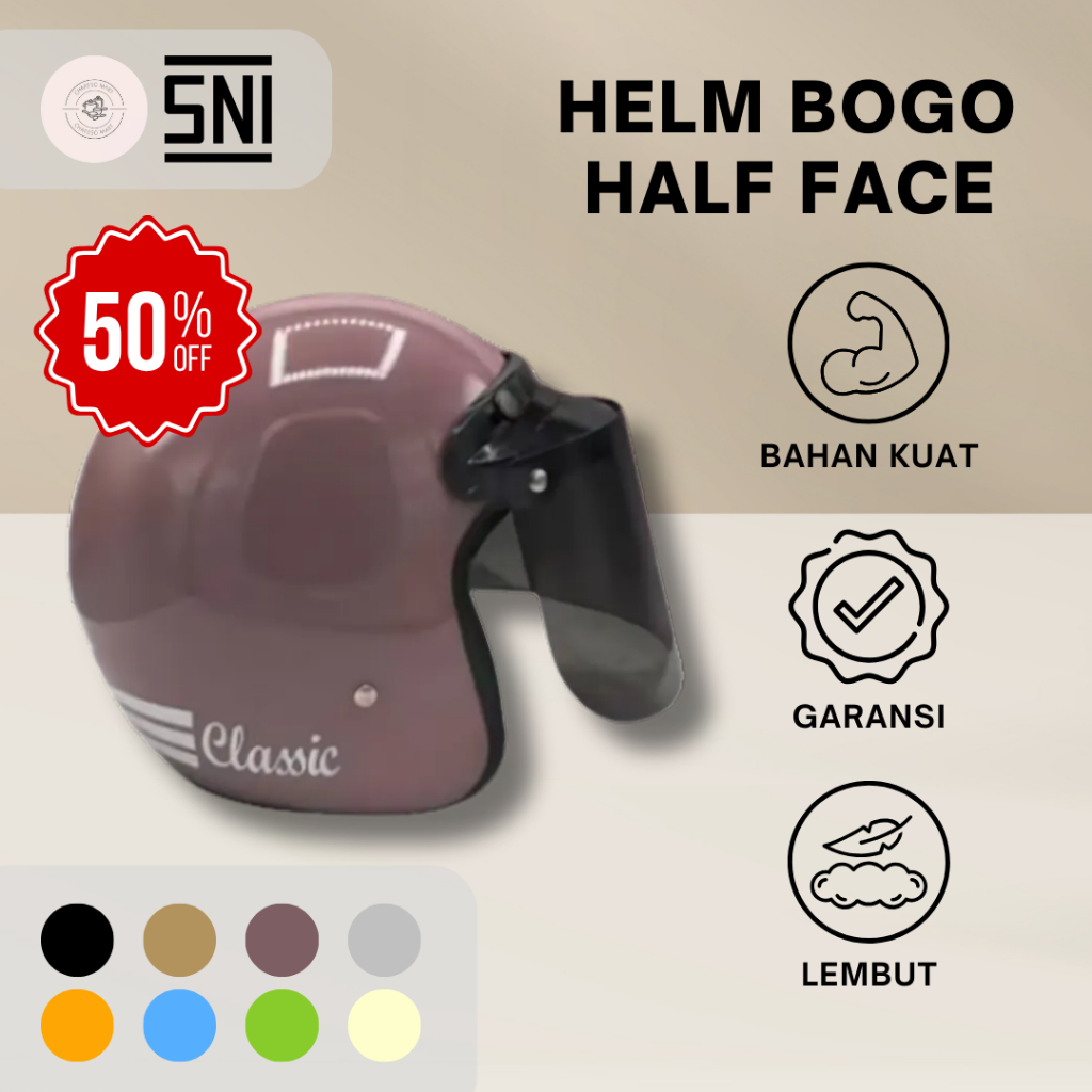 Jual HELM Bogo Dewasa Classic HDS SNI-Half Face Helmet Motor Retro ...