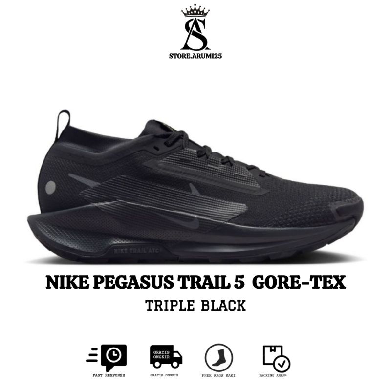 Jual Sepatu N.K Pegasus Trail 5 Gore-tex Triple Black | Shopee Indonesia