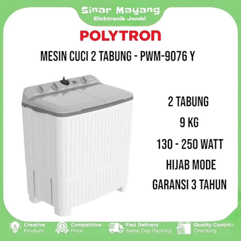 Jual Mesin Cuci POLYTRON PWM-9076/ Mesin Cuci 2 Tabung 9kg POLYTRON ...