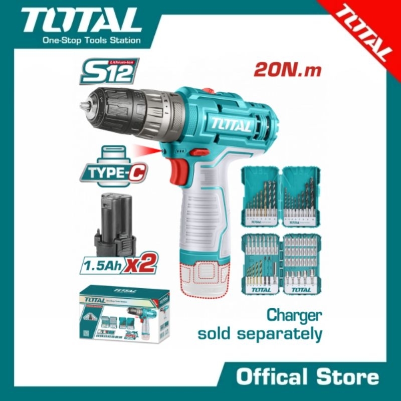 Jual TOTAL Bor impact tanpa kabel set mata bor dan mata obeng torsi ...