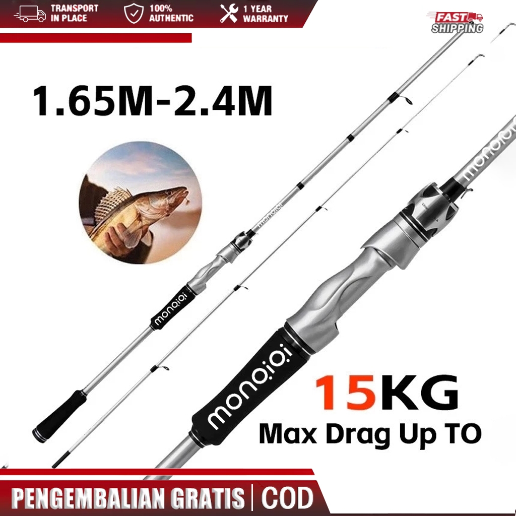 Jual MONQIQI Joran spinning Carbon Fiber Max Drag 20kg Spinning Fishing Rod 1.65m/1.8m/2.1m M/ML ...