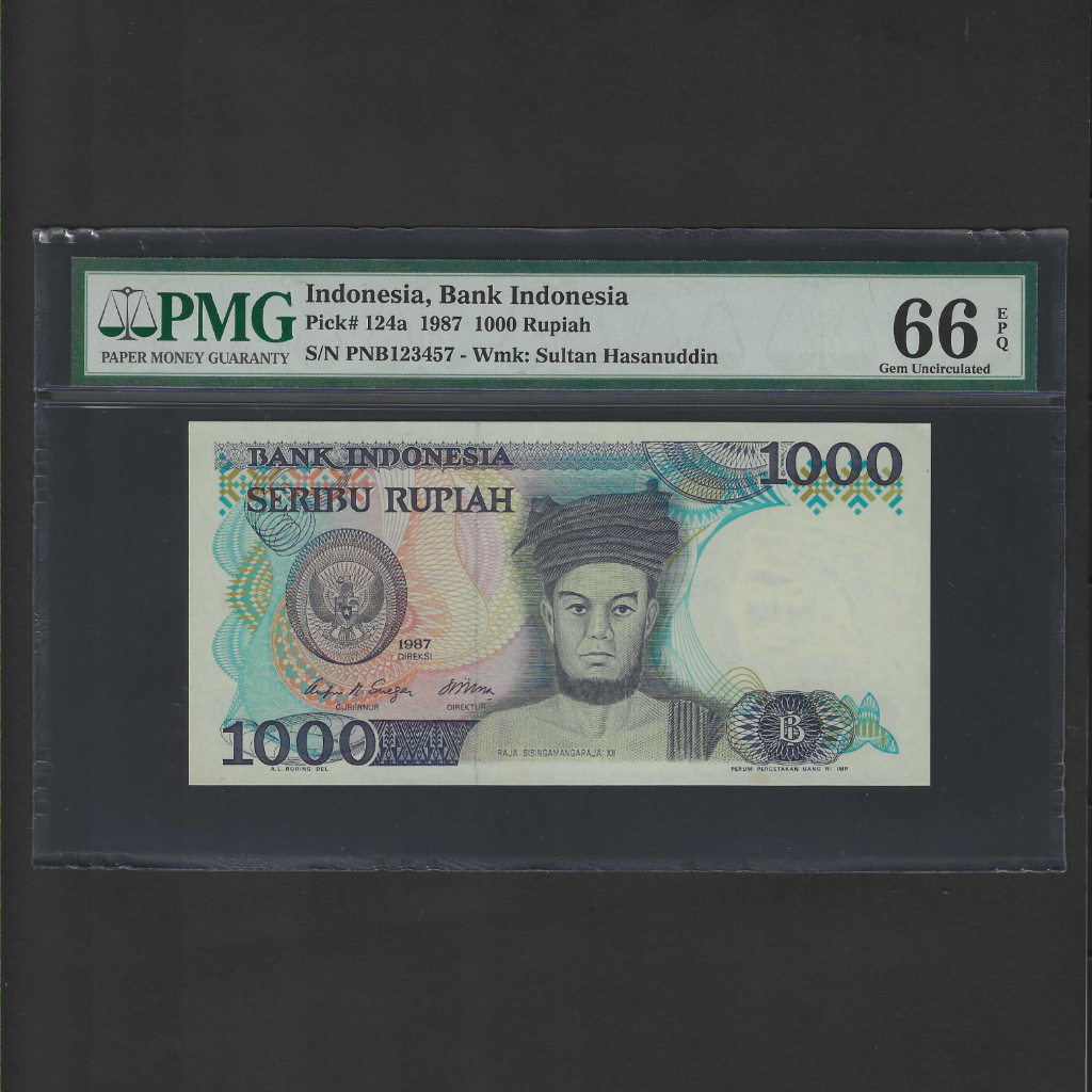 Jual PMG 66 EPQ Indonesia Seribu Rupiah Tahun 1987 Nomor Seri PNB 123457 | Shopee Indonesia