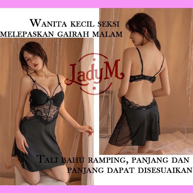 Jual LADY M Satin Baju Tidur Cup Bra M/L/XL One Set Sexy Lingerie Wanita Pajamas | Shopee Indonesia