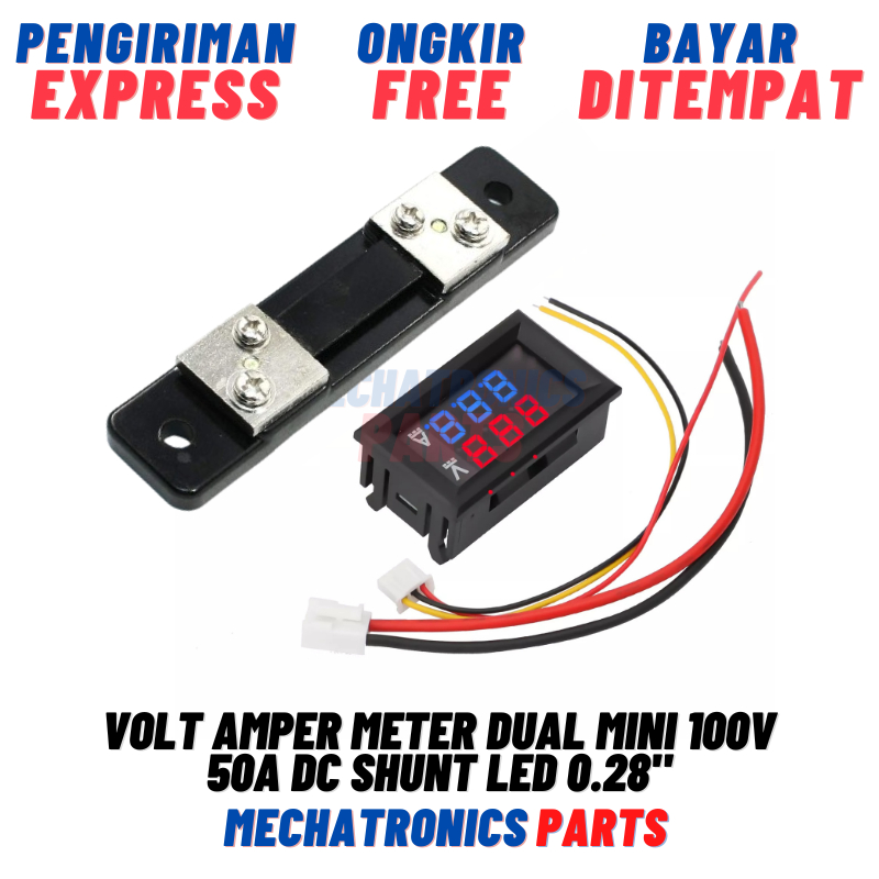 Jual Volt Amper Meter Dual Mini 100V DC Shunt Led Merah Biru 0.28 ...