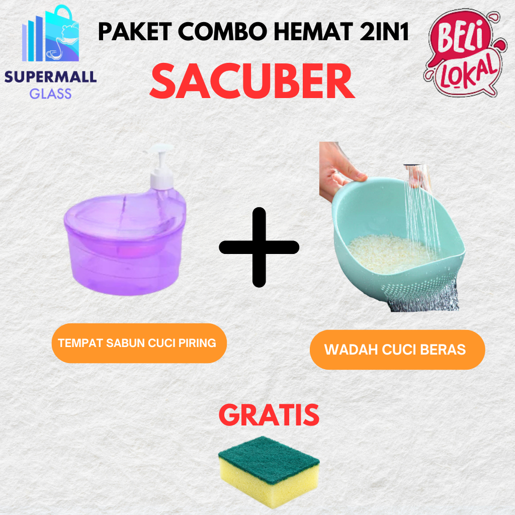 Jual [SuperMall] KEMASAN BARU COD PAKET COMBO 2IN1 SACUBER Tempat Sabun Cuci Piring Viral Unik ...