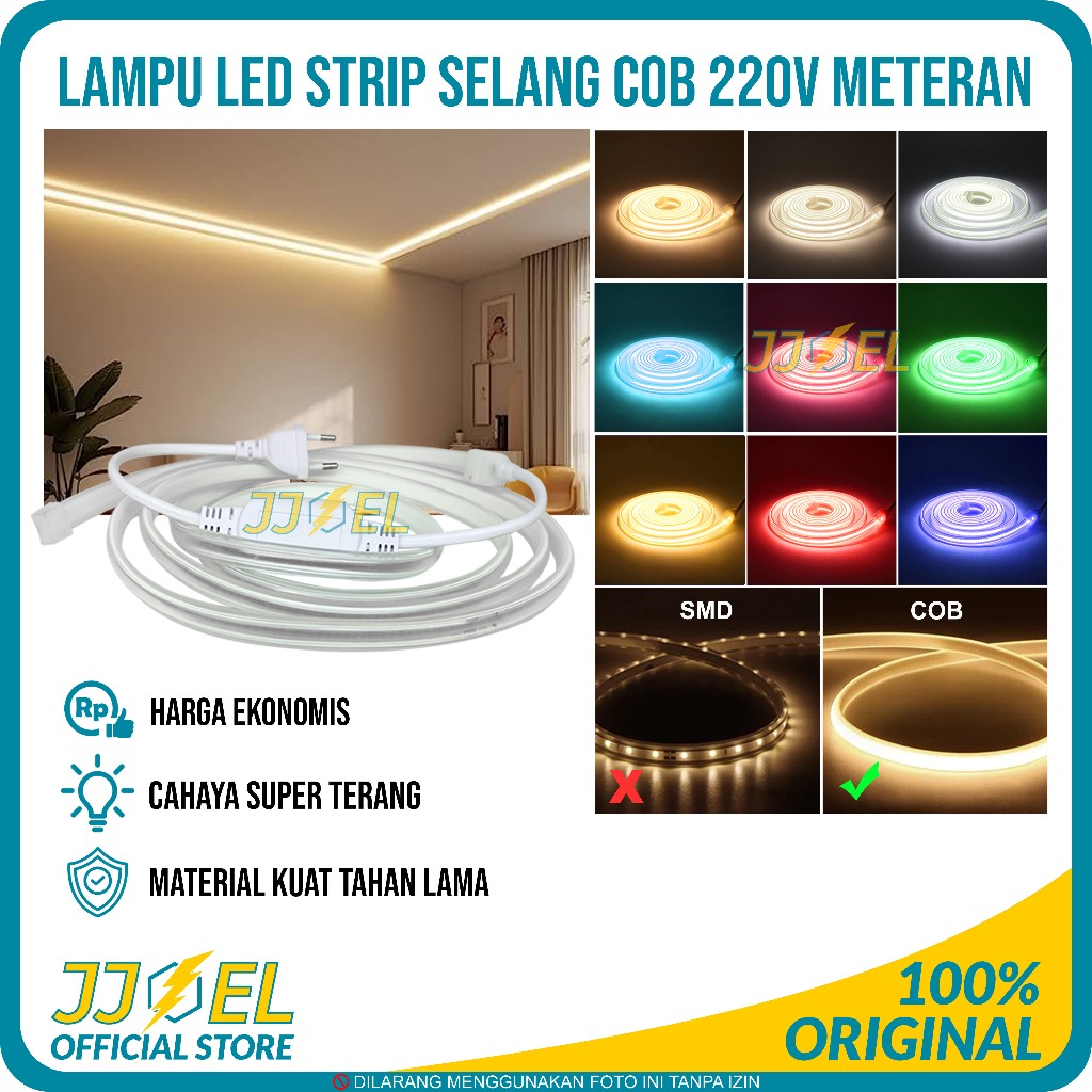 Jual Lampu Strip LED COB 220V Selang Outdoor Waterproof Dotless Terang ...