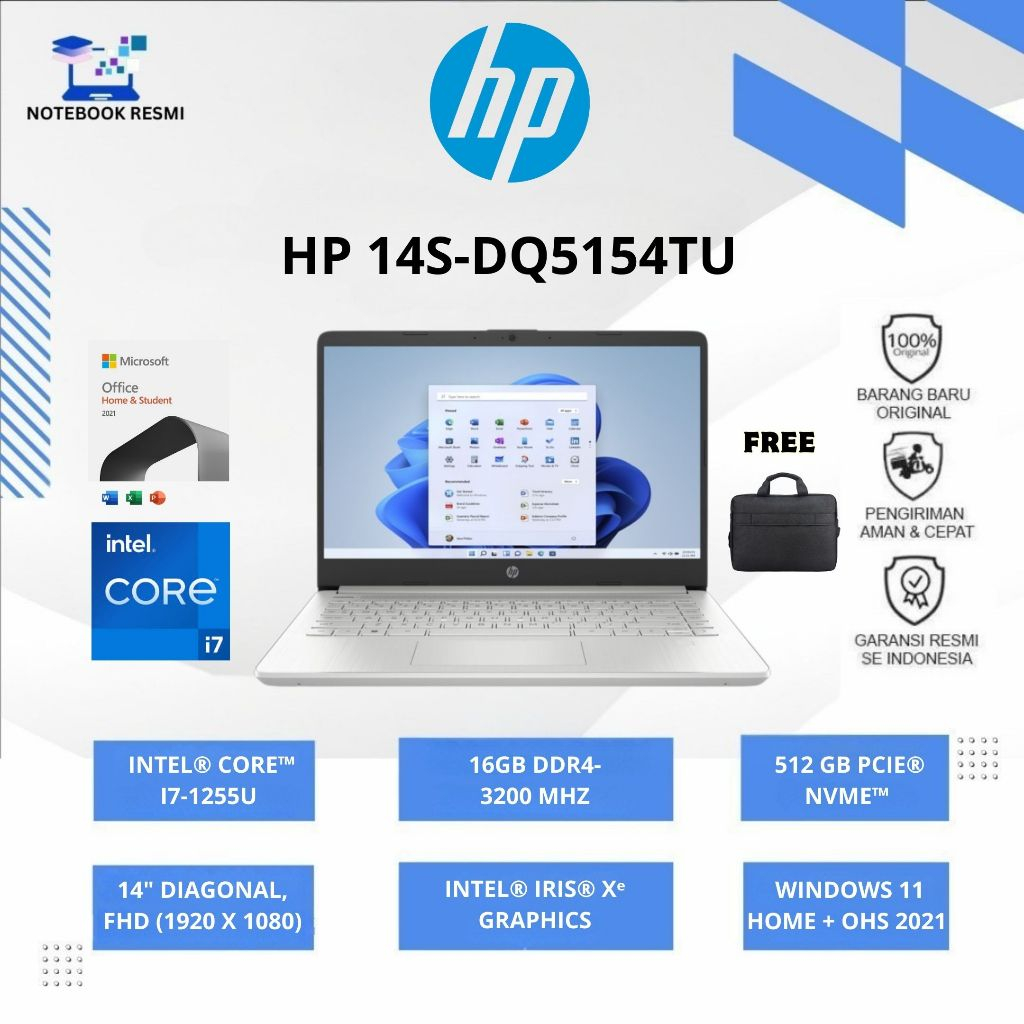 Jual HP 14s-dq5154TU /Core i7-1255U/16GB/512GB SSD/14″ FHD IPS/Win 11 ...