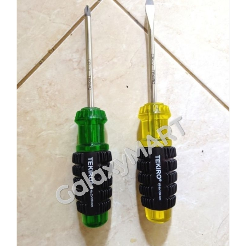 Jual TEKIRO Obeng gagang karet min (-) dan plus (+) | Shopee Indonesia