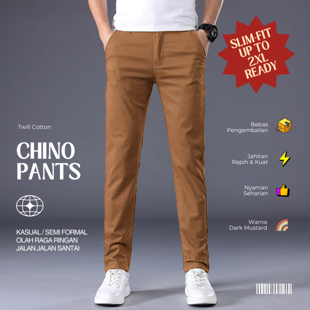 Jual Celana Panjang Chino Pria Slimfit Warna Dark Mustard Bahan Twill Kasual Formal | Shopee ...
