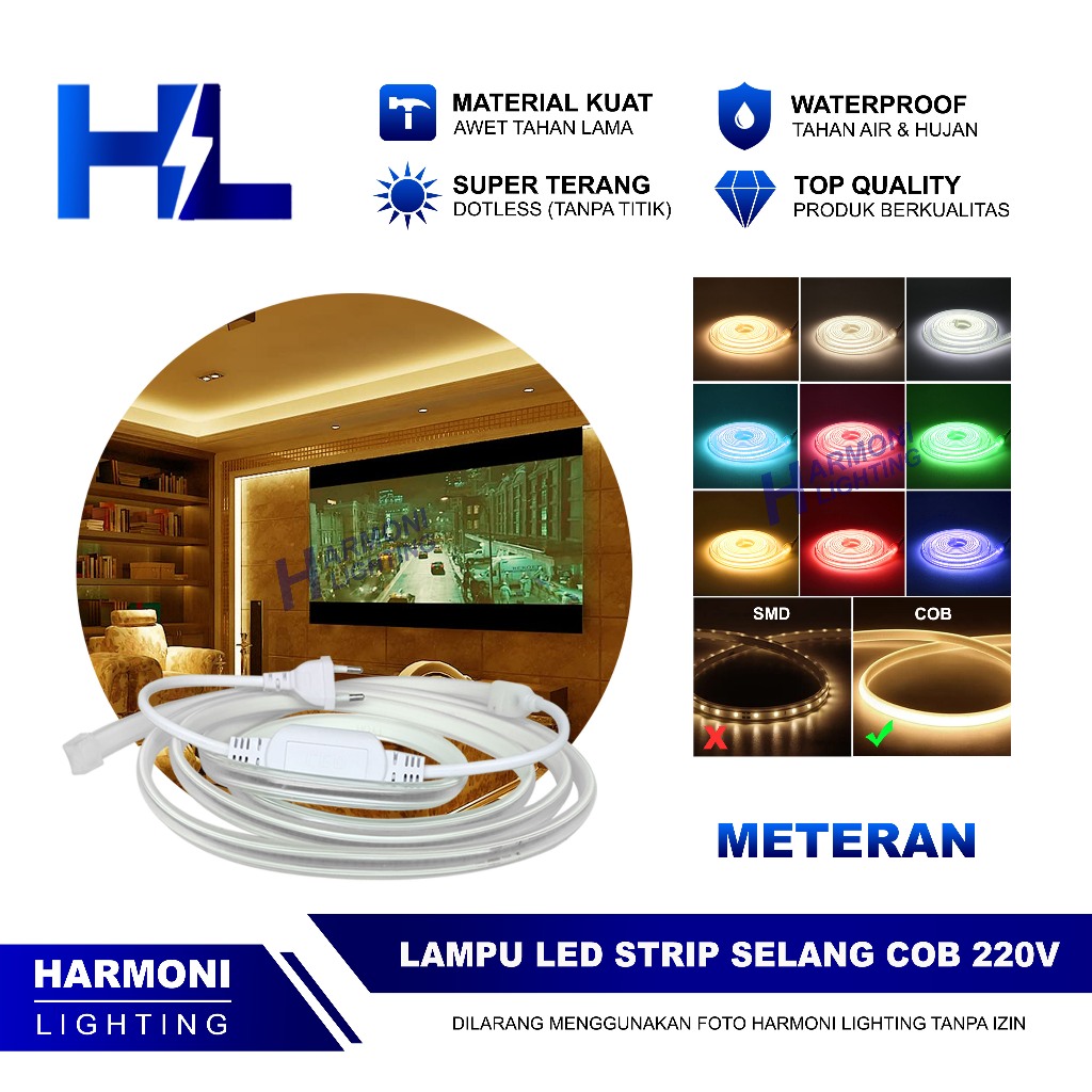 Jual Lampu Strip LED COB 220V Selang Outdoor Waterproof Dotless Meteran ...