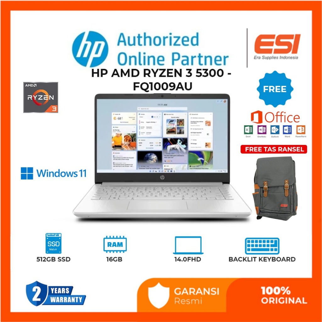 Jual LAPTOP HP AMD RYZEN 3 5300 8GB 512GB W11+OHS 14.0FHD IPS BLIT 2Y ...
