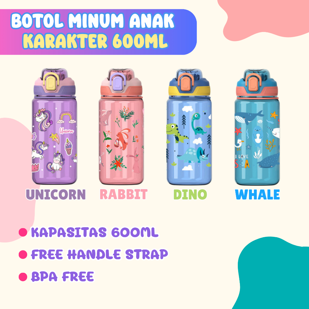 Jual BOTOL MINUM ANAK KARAKTER 600ML/ BOTOL MINUM SEDOTAN ANAK SEKOLAH TK SD KARTUN ANAK BPA ...