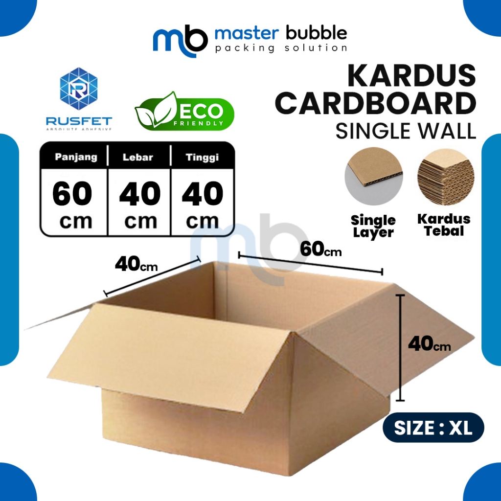 Jual Kardus Packing Dus 60 X 40 X 40 cm Box Cardboard RUSFET Single ...