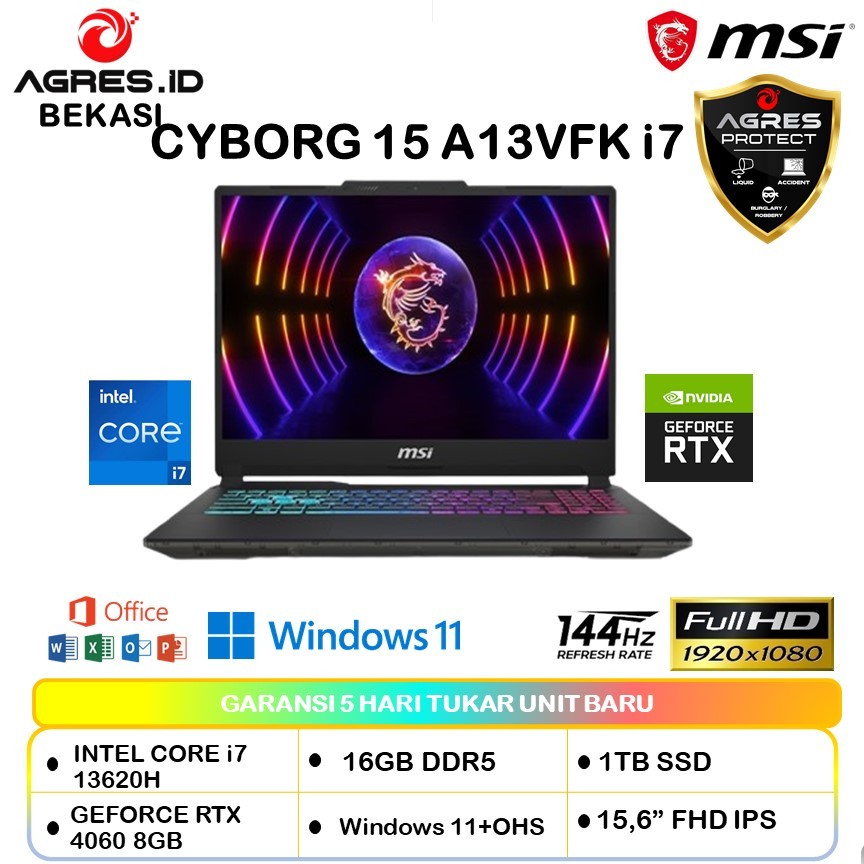 Jual AGRES Laptop Gaming MSI Cyborg 15 core intel 7 13620H RTX4060 8GB ...
