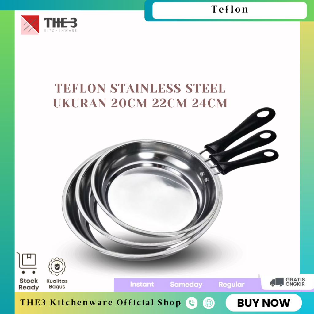 Jual [THE3] Teflon Stainless Steel | Teflon Penggorengan | Harga ...